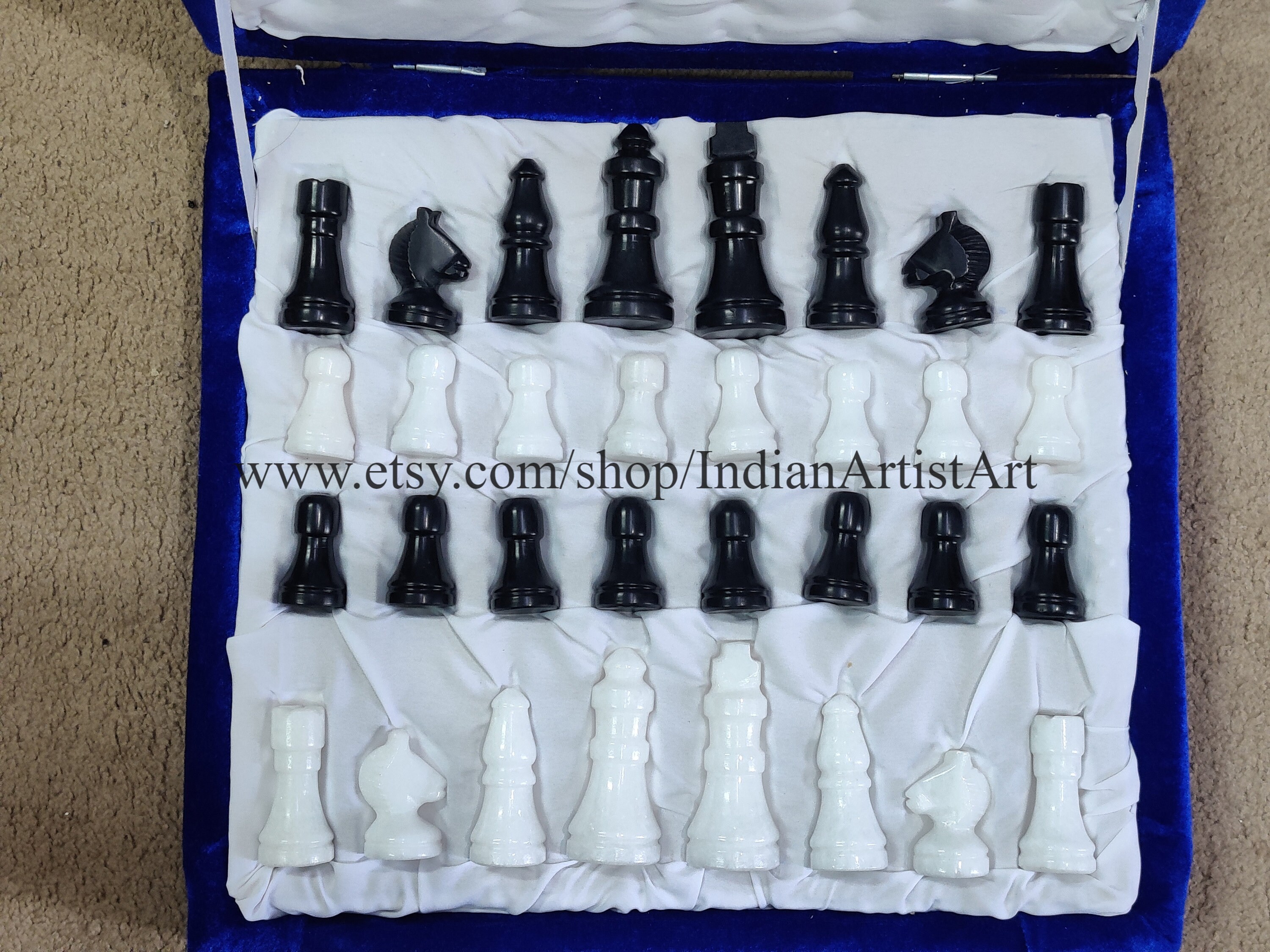 Stone Chess Set With White and Black Marble Chess Pieces / - Etsy