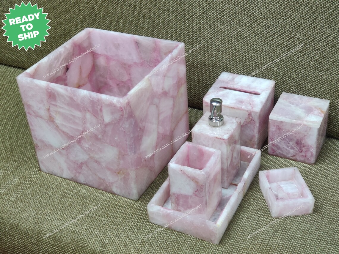 Pink Rose Quartz Bathroom Set / Set of Seven Pieces for - Etsy