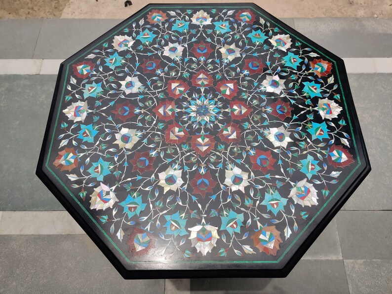 Marble Coffee Table Black Marble Inlay Table Top Turquoise | Etsy