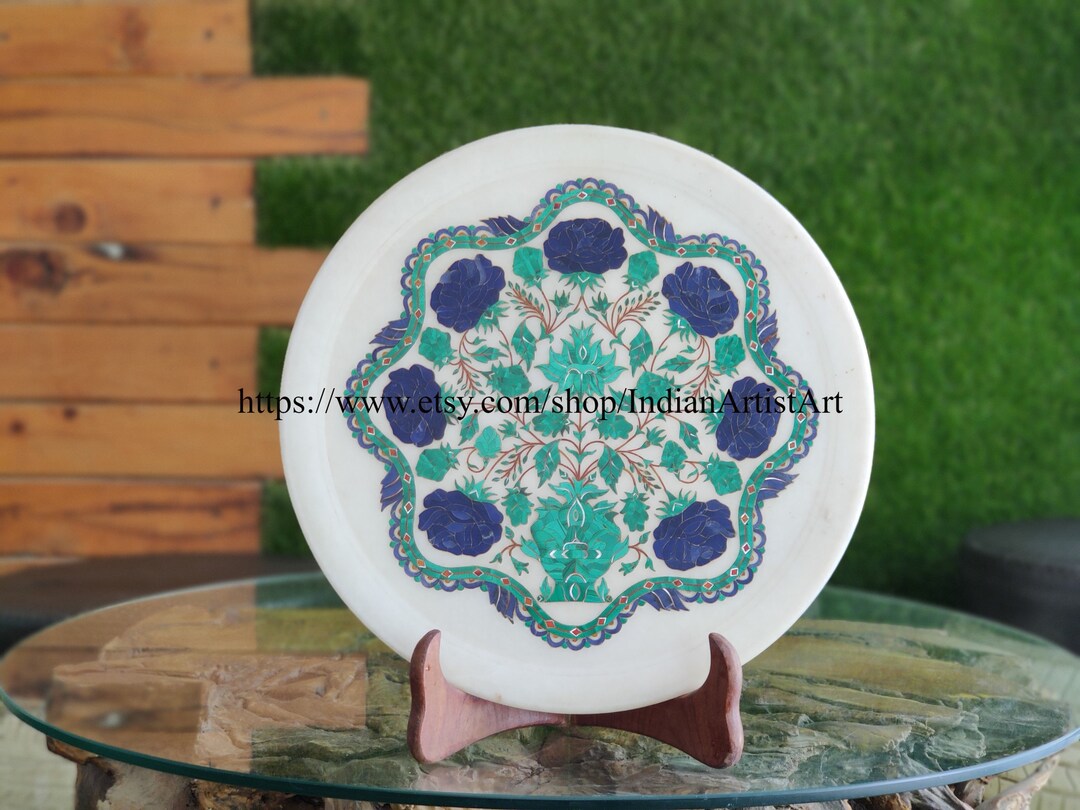 Tree of Life Design Plate in White Marble, Round Plate in White Marble ...
