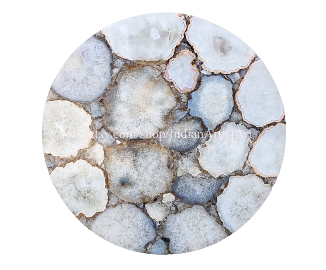 White Agate Table Top in Round Shape - Etsy