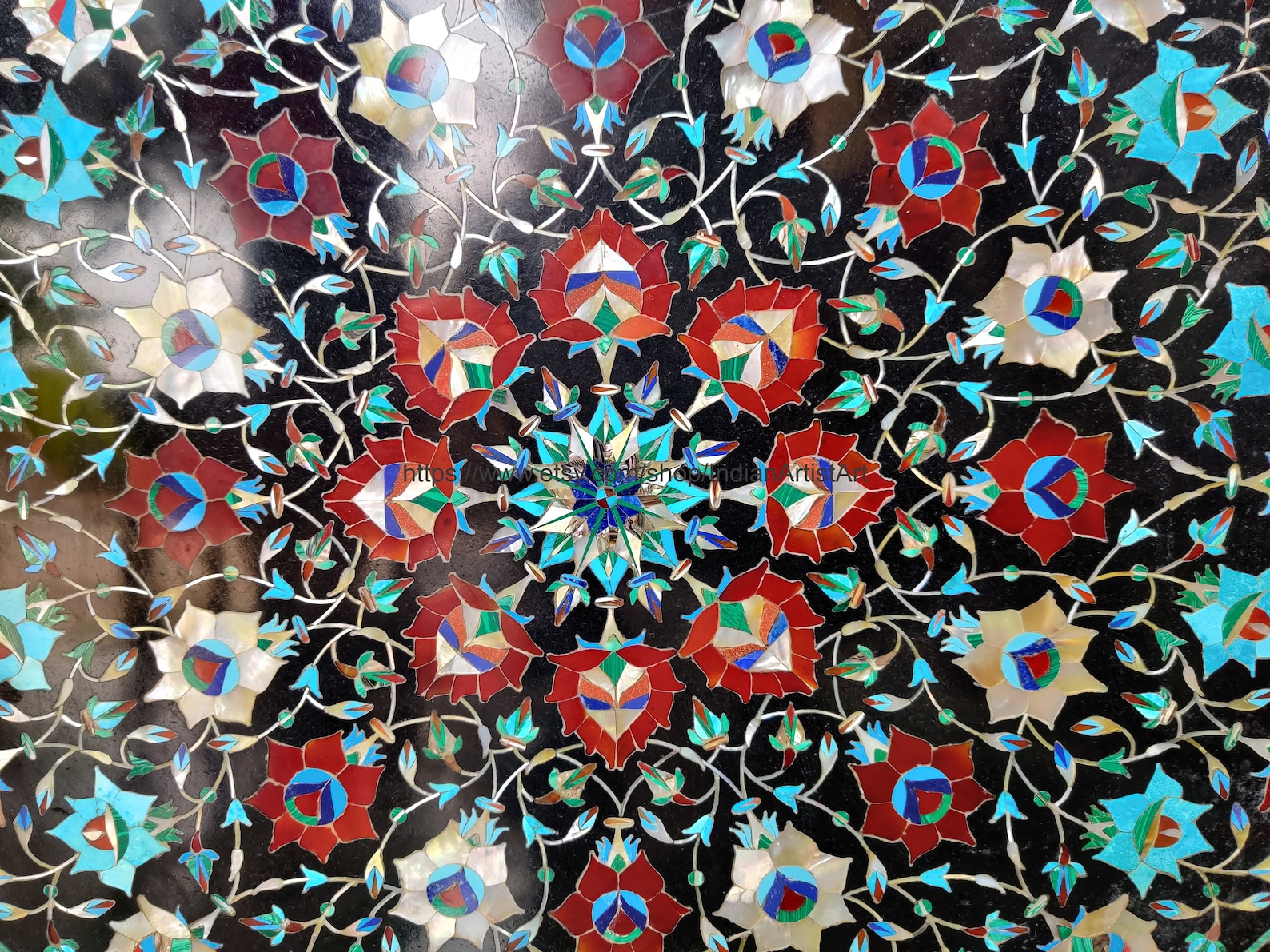 Marble Coffee Table Black Marble Inlay Table Top Turquoise | Etsy