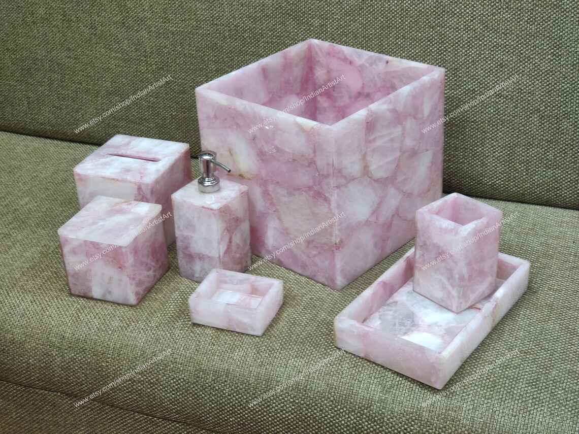 Pink Rose Quartz Bathroom Set / Set of Seven Pieces for - Etsy