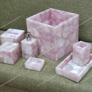 Pink Rose Quartz Bathroom Set / Set of Seven Pieces for Bathroom ...