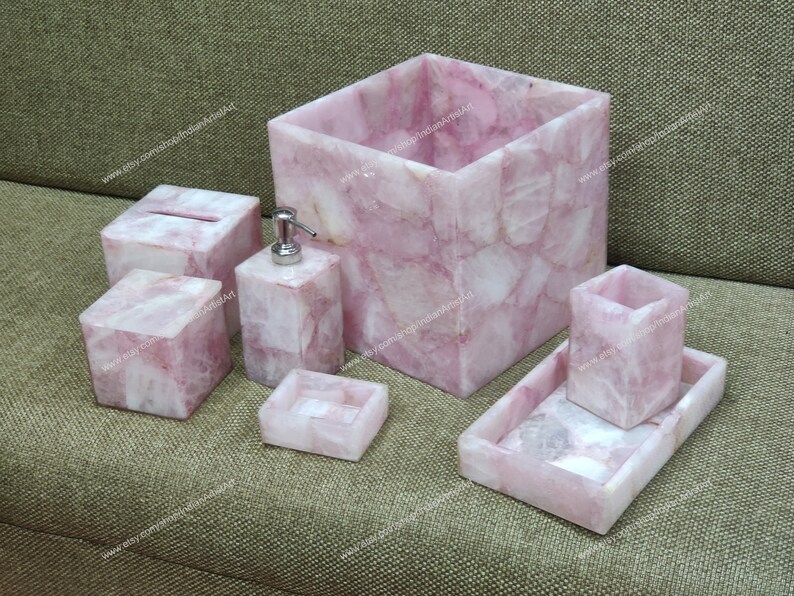 Pink Rose Quartz Bathroom Set / Set of Seven Pieces for - Etsy