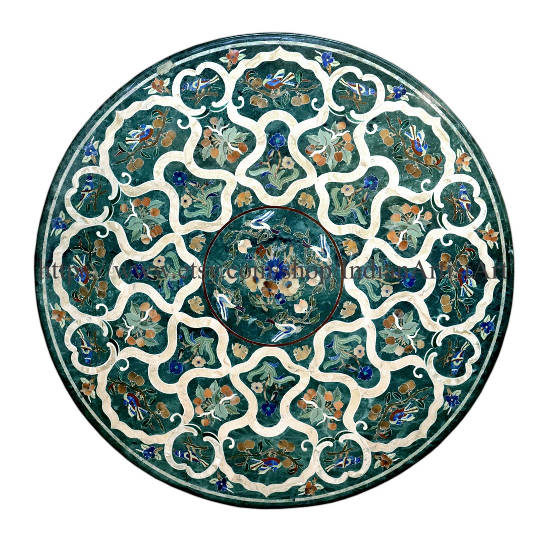 Green Marble Inlaid Round Dining Table Top: Pietra Dura Art - Etsy UK