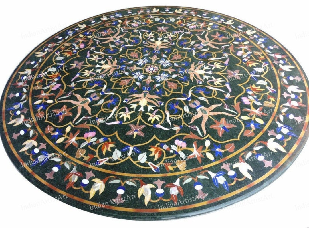 Green Marble Inlay Dining Table Top: Mughal Floral Art - Etsy