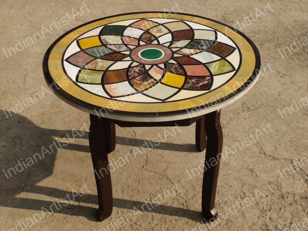 Black Marble Coffee Table Top: Rangoli Medallion Pietra Dura Design - Etsy