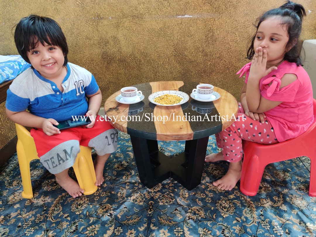 Wooden Epoxy Table for Kids Breakfast / Snacks Table Top in Wood for ...