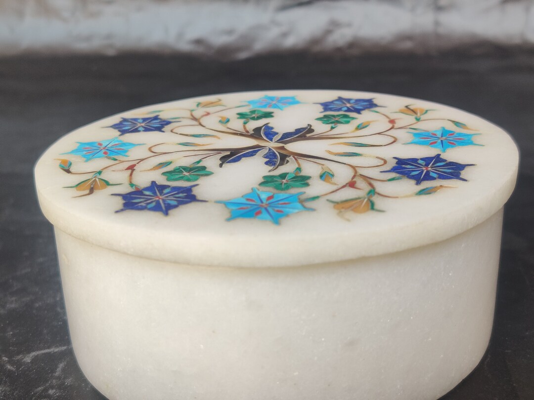 Handmade Marble Trinket Box: Floral Inlay Jewelry Box (10cm) - Etsy