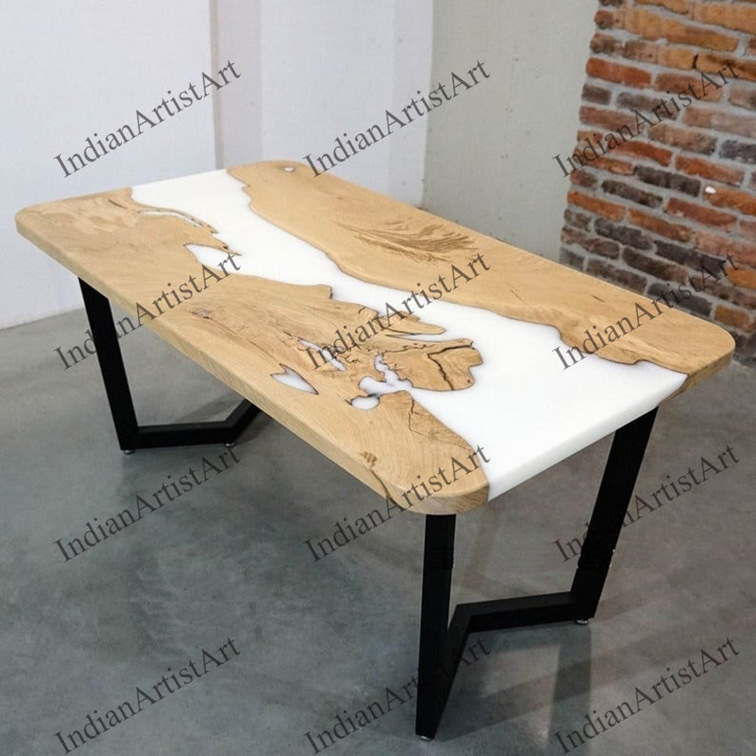 White Epoxy Table Top / Epoxy Dining Table Top With and Without Stand ...