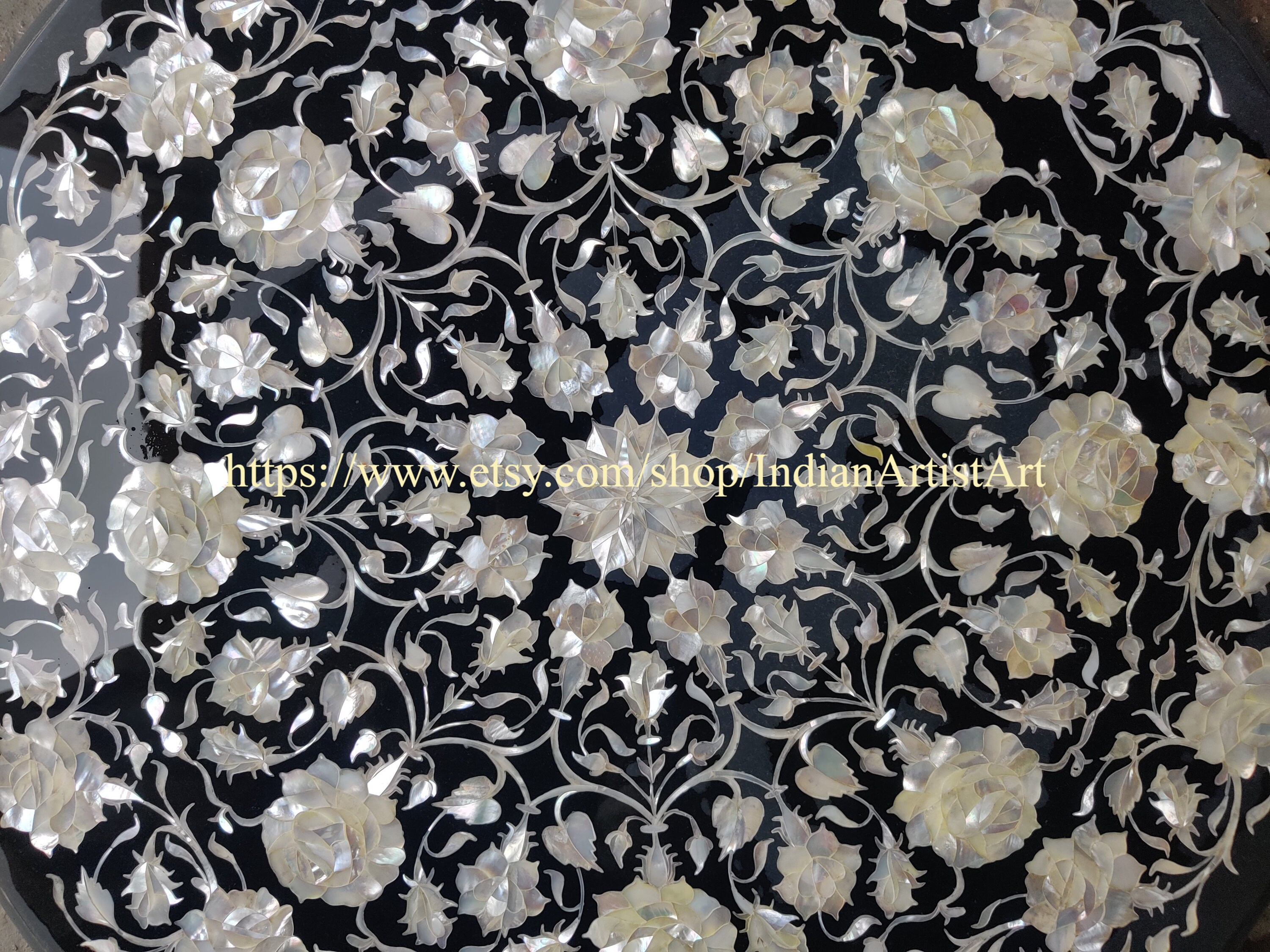 Marble Inlay Art Table Top / Circular Coffee Table Top With - Etsy