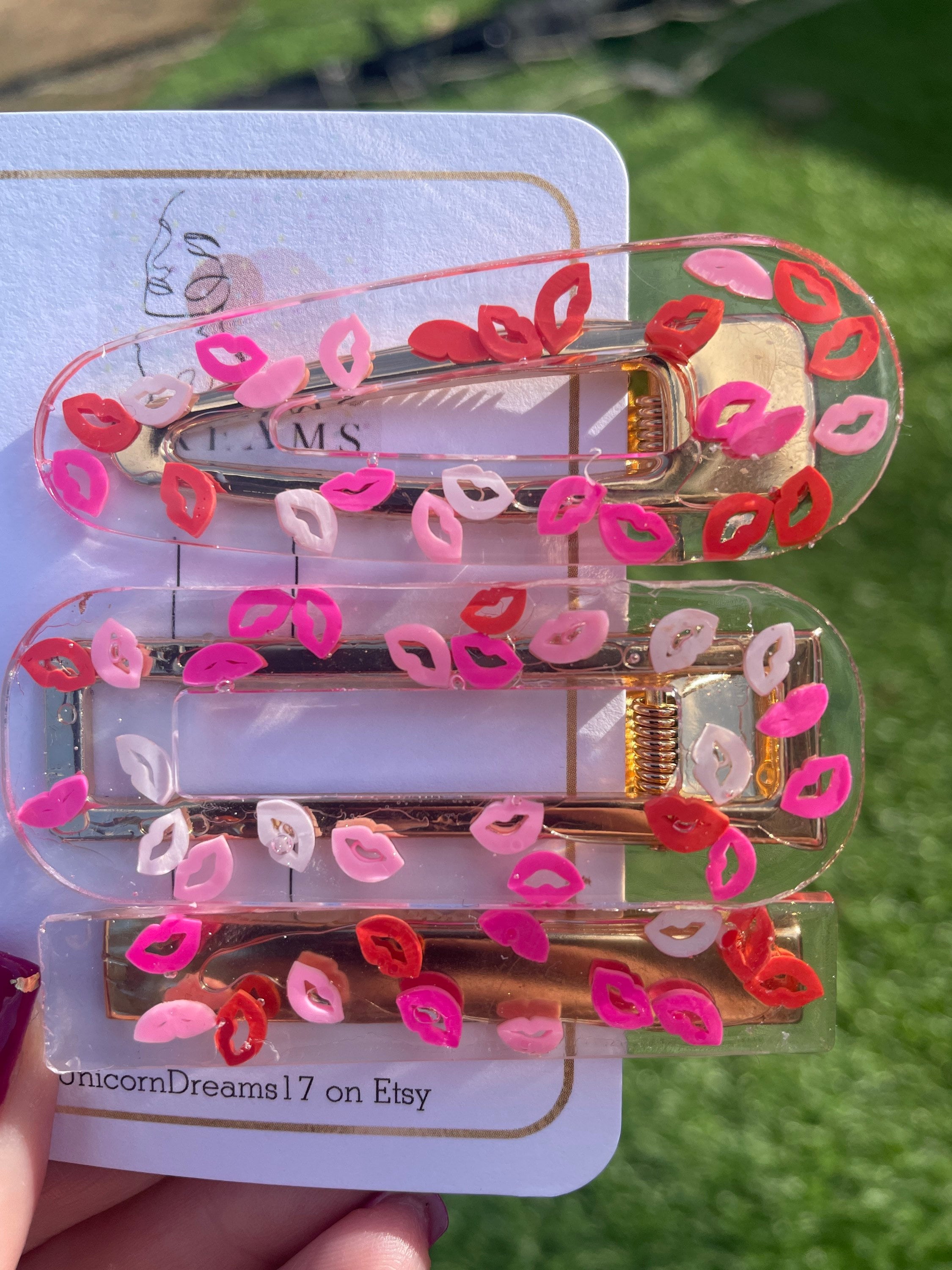 Resin Hair Clips// Mixed Coloured Lip Clips, Pretty Hair Clips, Present ...