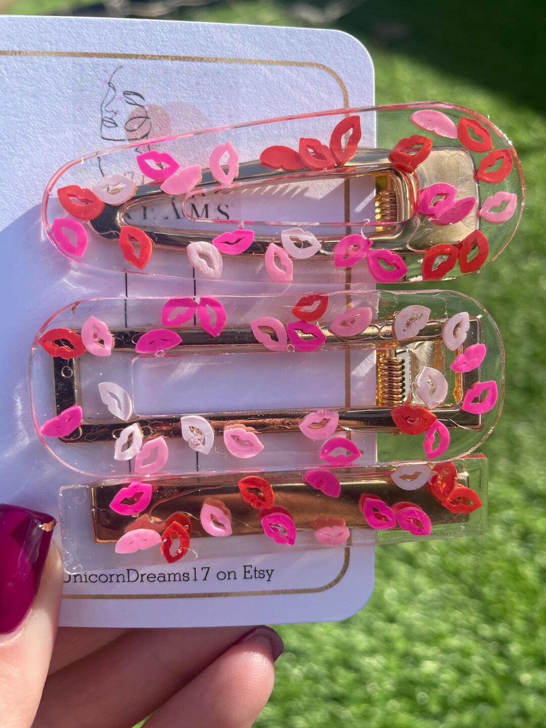 Resin Hair Clips// Mixed Coloured Lip Clips, Pretty Hair Clips, Present ...