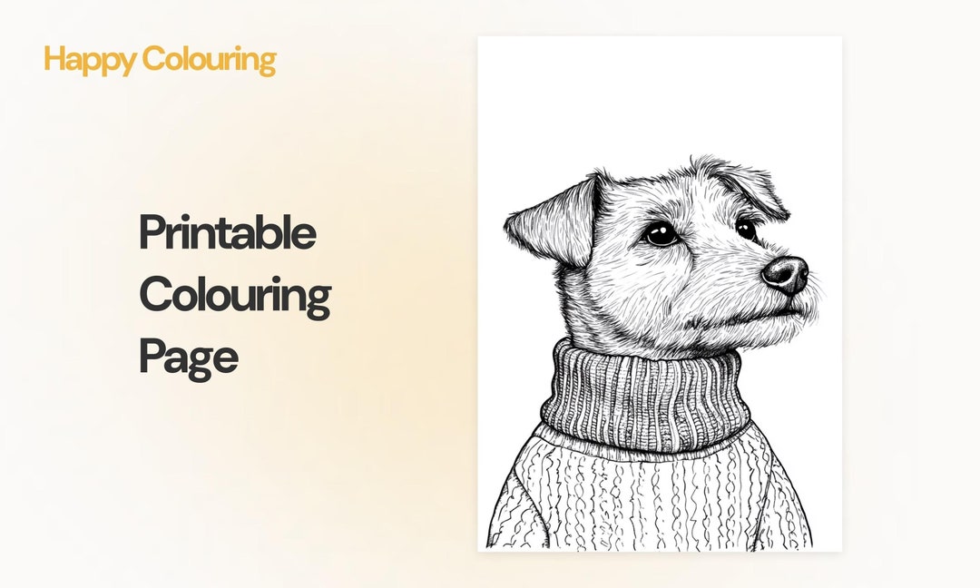 Cute Dog in a Sweater Colouring Page - Etsy