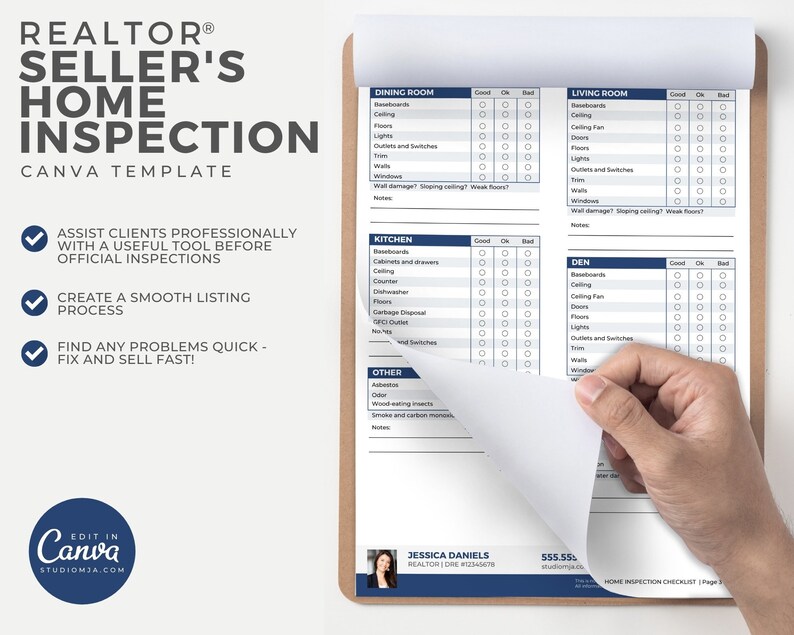 Real Estate Home Inspection Checklist, Real Estate Marketing, Printable ...