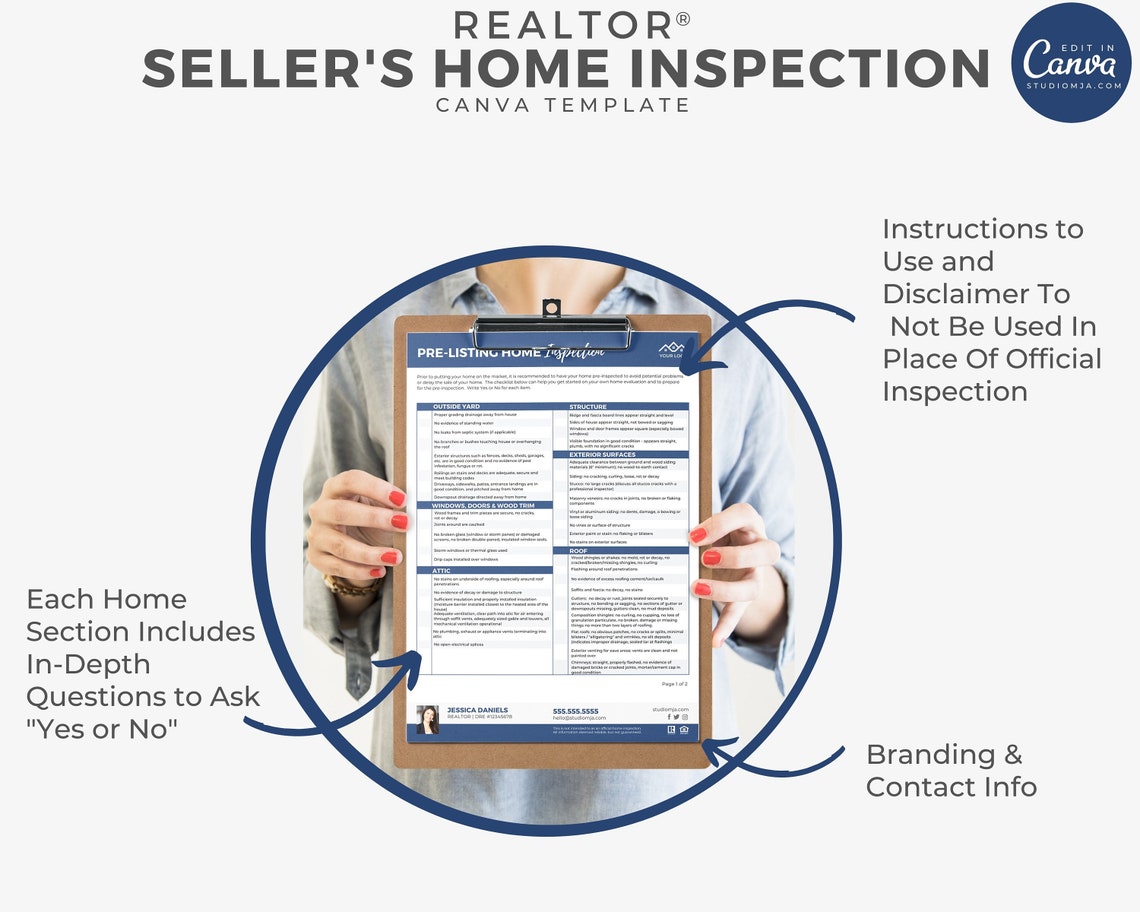Real Estate Home Inspection Checklist, Real Estate Marketing, Printable ...