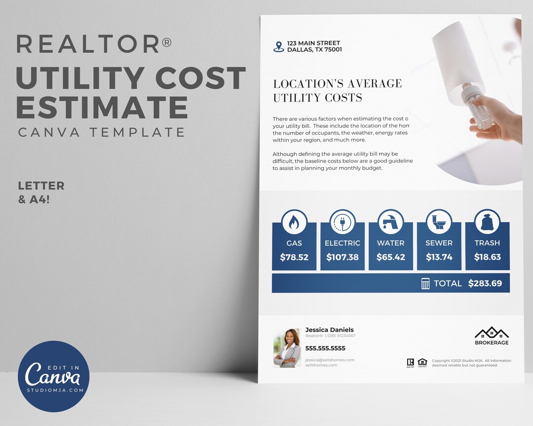 Realtor Utility Cost Template | Utility | Editable | Realtor Referrals ...