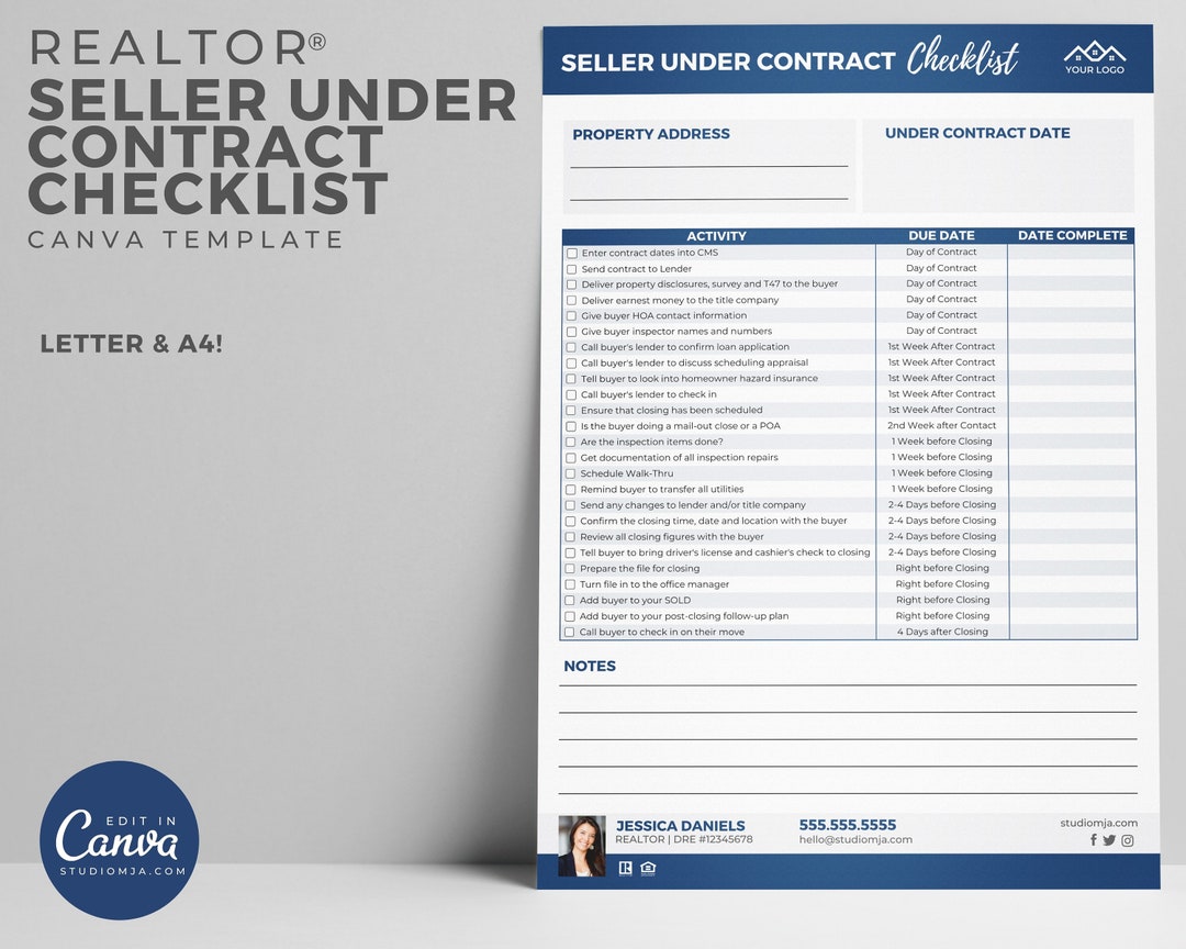 Under Contract Checklist, Realtor Tool, Real Estate Marketing, Real ...