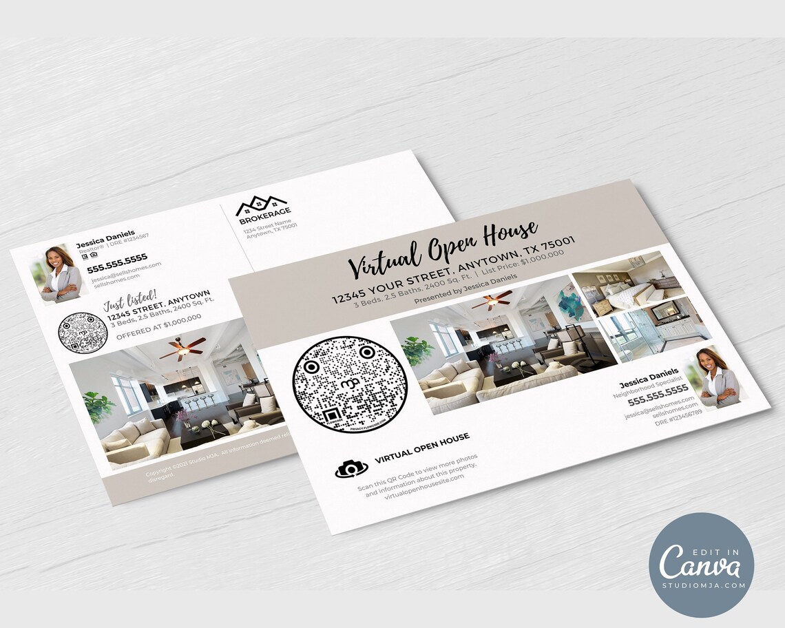 Real Estate Open House Postcard Open House Virtual Canva - Etsy
