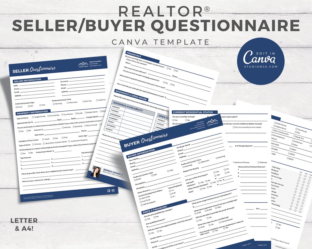Real Estate Home Buyer's Questionnaire, Seller Questionnaire, Printable ...