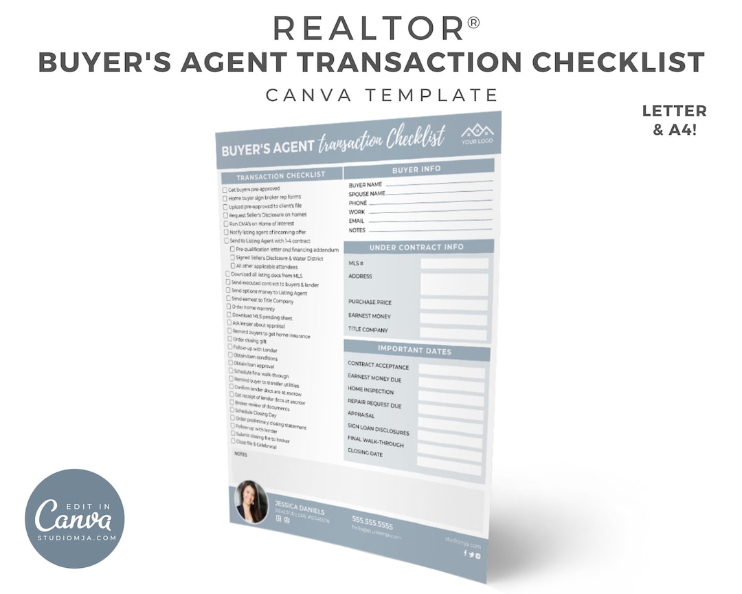 Buyers Agent Transaction Checklist, Real Estate Marketing, Real Estate ...