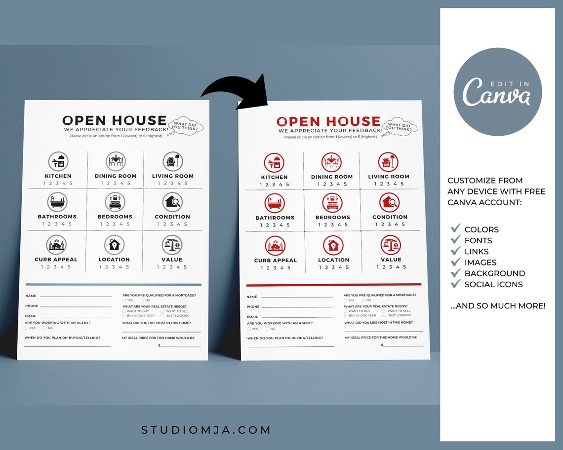 Open House Feedback Form Open House Signin Canva Template - Etsy