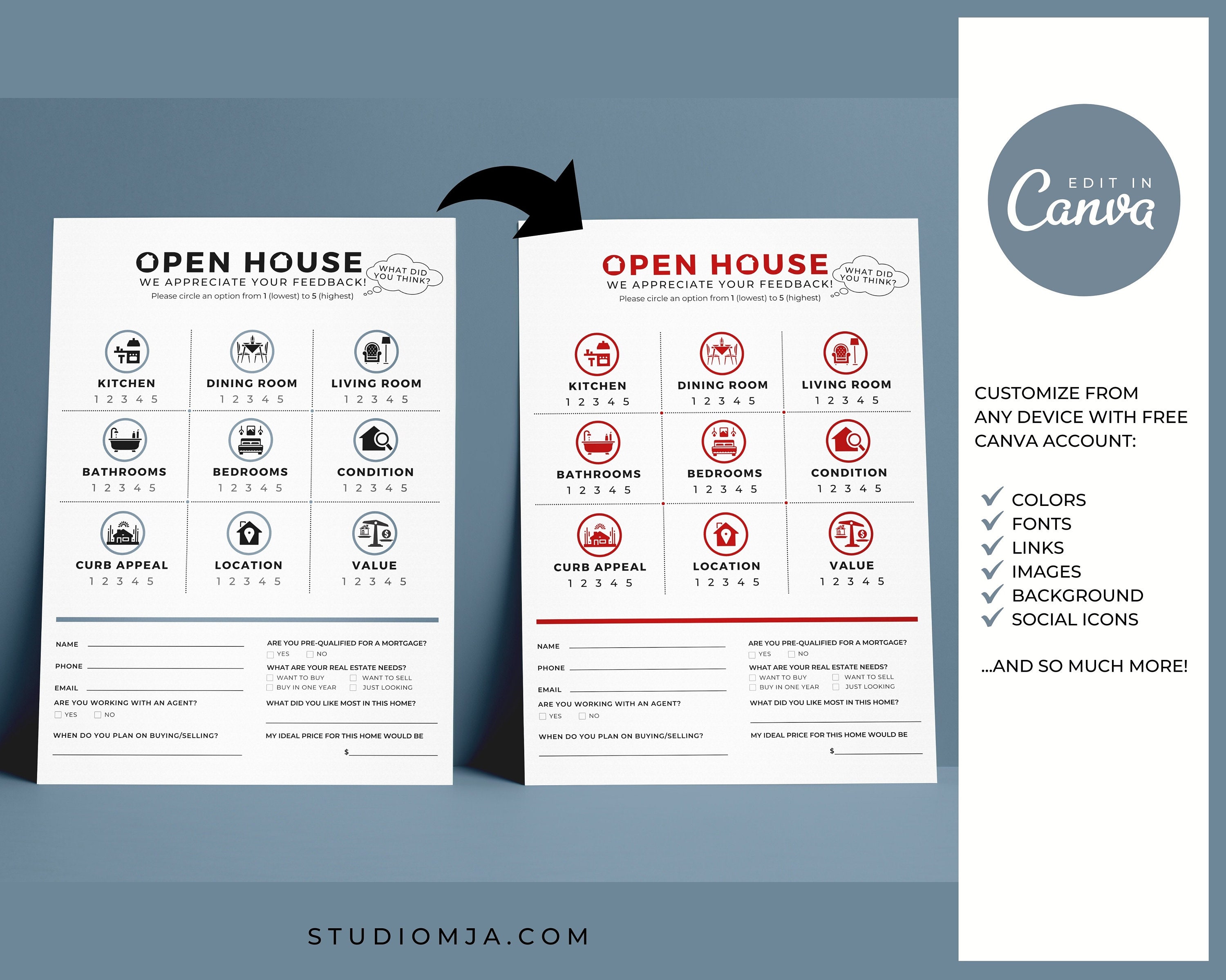 Open House Feedback Form Open House Signin Canva Template - Etsy