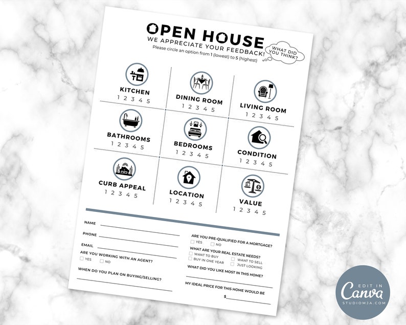 Open House Feedback Form Open House Signin Canva Template - Etsy