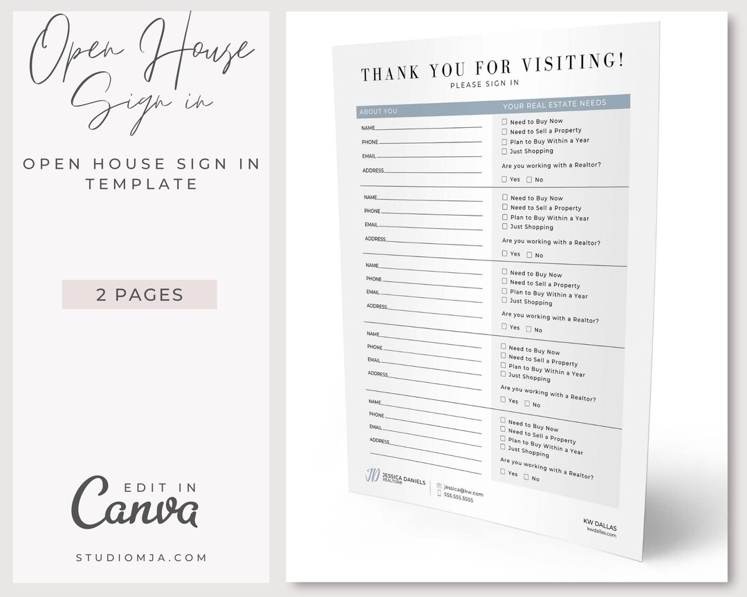 Open House Sign in Form | Open House Signin| Canva Template | Real ...