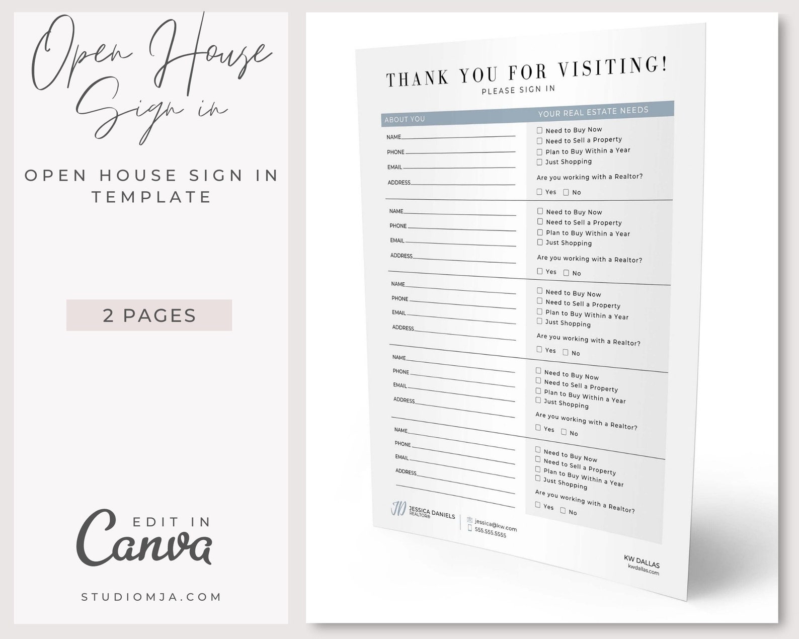 Open House Sign in Form | Open House Signin| Canva Template | Real ...
