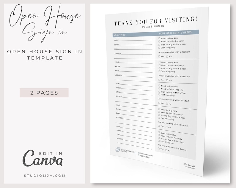 Open House Sign in Form | Open House Signin| Canva Template | Real ...