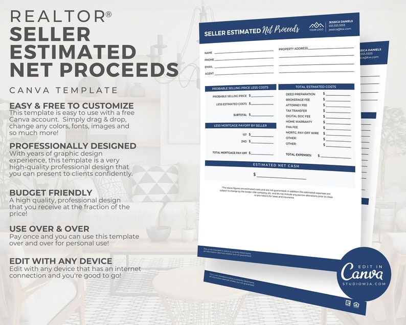 Real Estate Sellers Estimated Net Proceeds Sheet, Real Estate Marketing ...