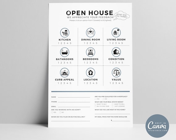 Open House Feedback Form Open House Signin Canva Template - Etsy