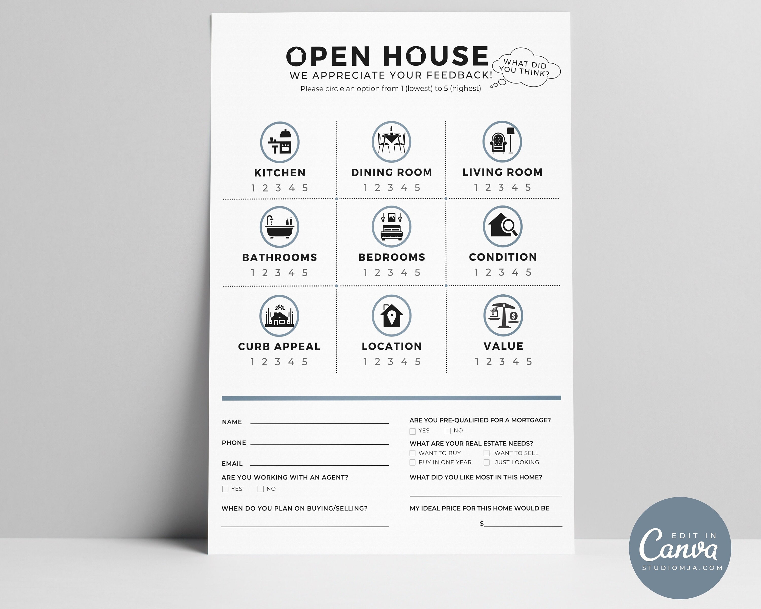 Open House Feedback Form | Open House Signin | Canva Template | Realtor ...