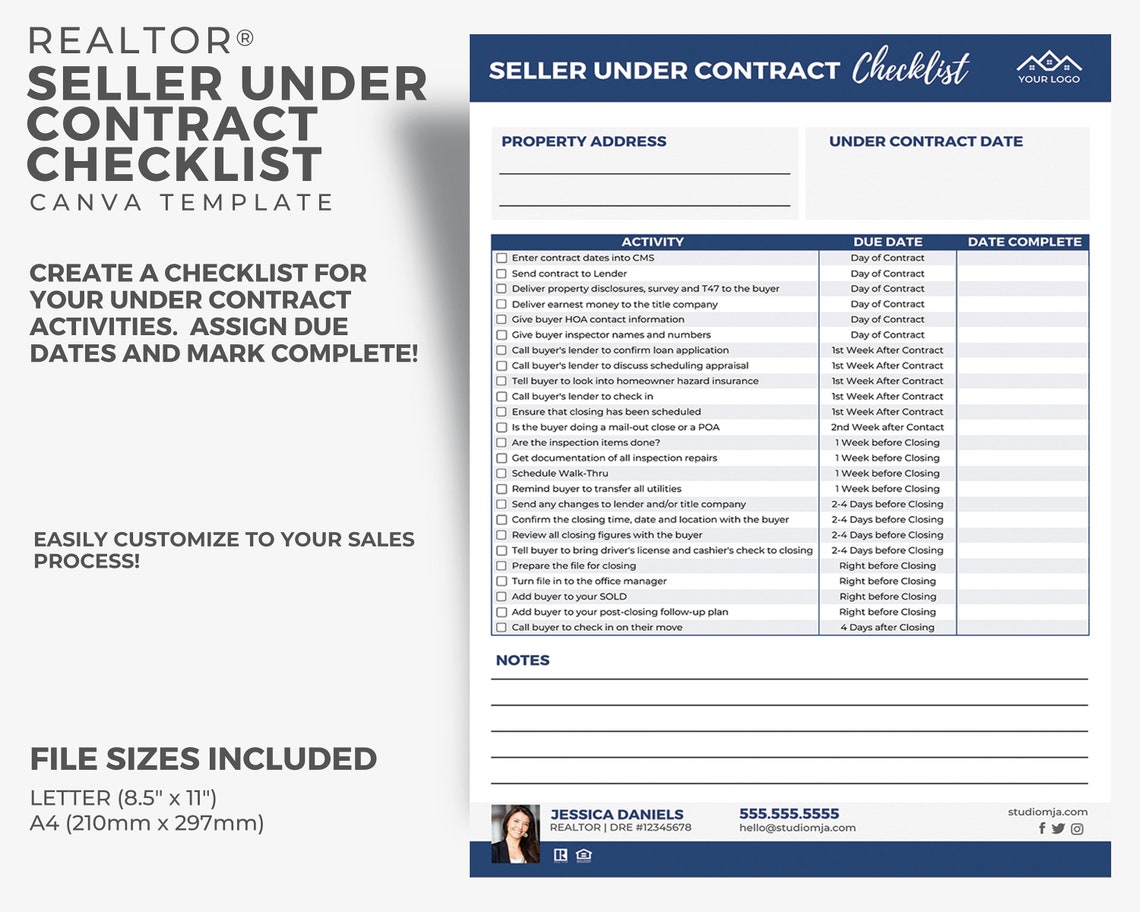 Under Contract Checklist Realtor Tool Real Estate Marketing | Etsy