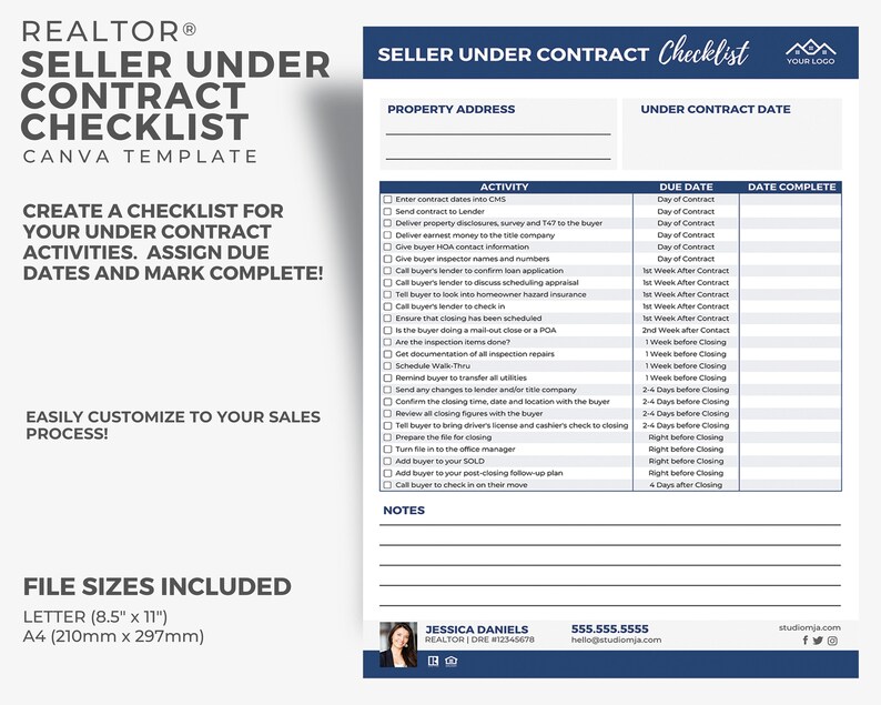 Under Contract Checklist Realtor Tool Real Estate Marketing | Etsy