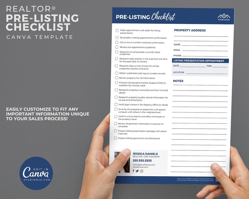 Realtor Pre-listing Checklist, Real Estate Marketing, Printable ...