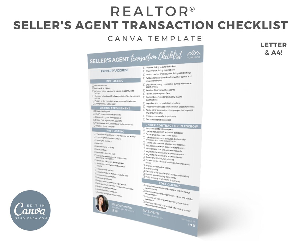 Sellers Agent Transaction Checklist, Real Estate Marketing, Real Estate ...