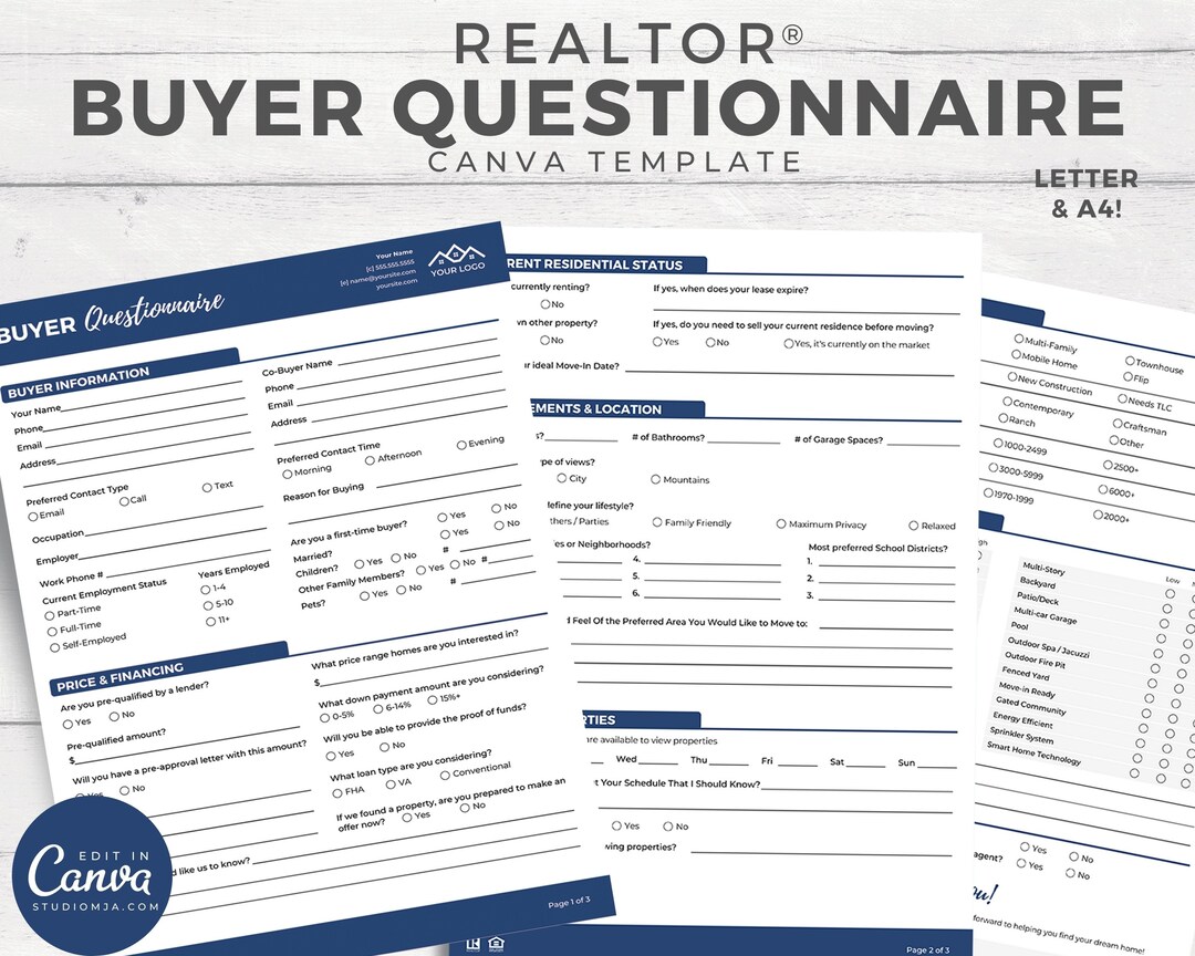 Real Estate Home Buyer's Questionnaire, Real Estate Marketing ...