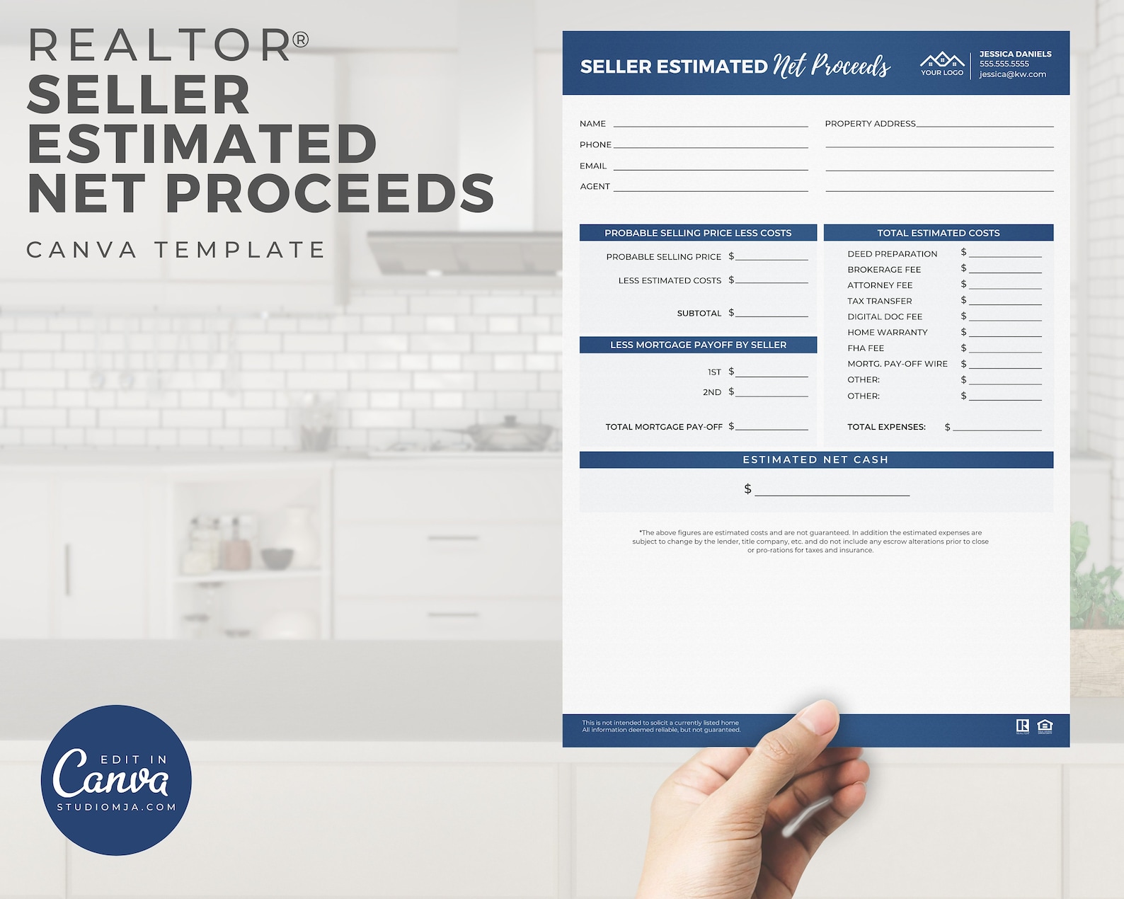 Real Estate Sellers Estimated Net Proceeds Sheet, Real Estate Marketing ...