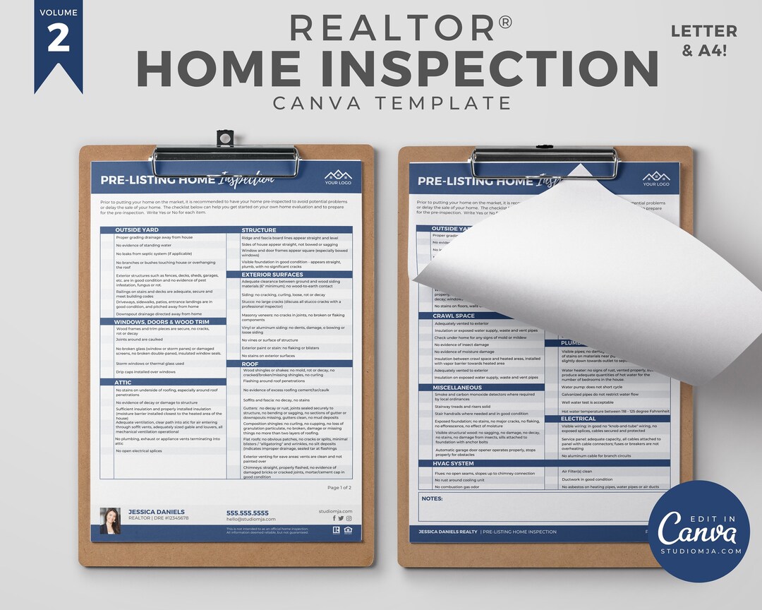 Real Estate Home Inspection Checklist, Real Estate Marketing, Printable ...