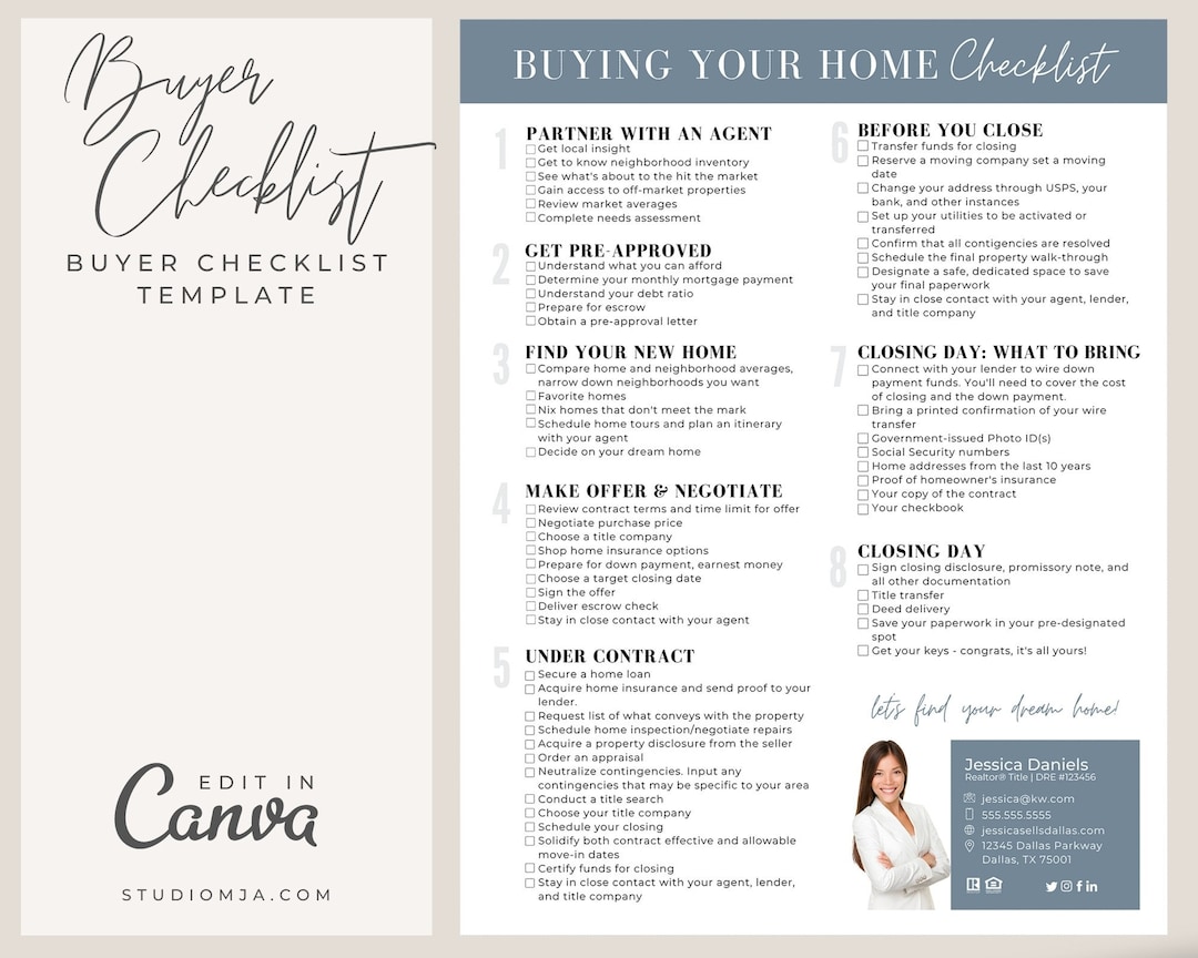 Real Estate Home Buyer's Checklist, Real Estate Marketing, Printable ...