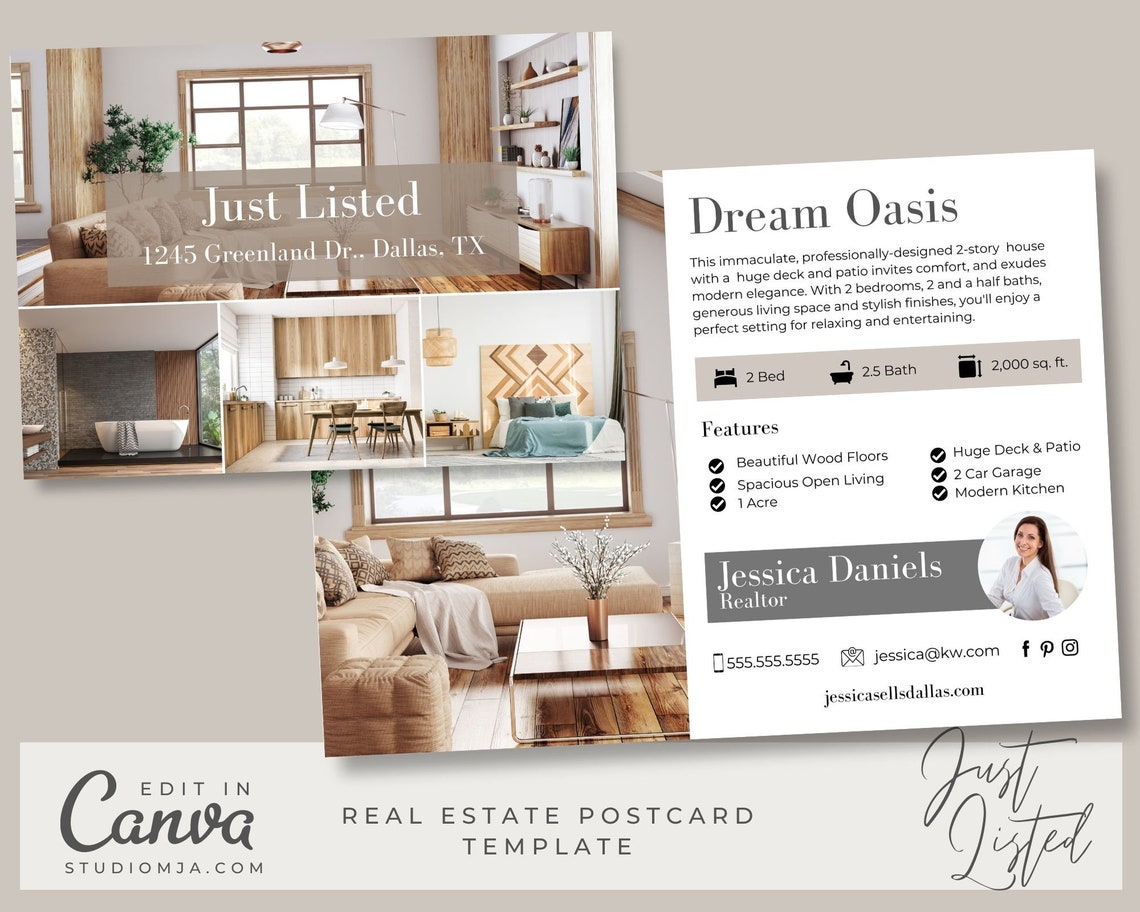 Real Estate Postcard Template Canva Template Real Estate - Etsy