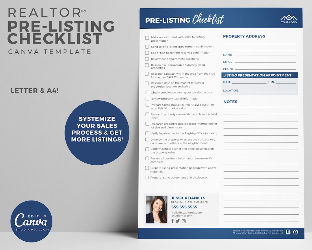 Realtor Pre-listing Checklist, Real Estate Marketing, Printable ...