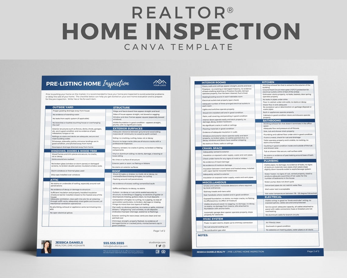 Real Estate Home Inspection Checklist, Real Estate Marketing, Printable ...