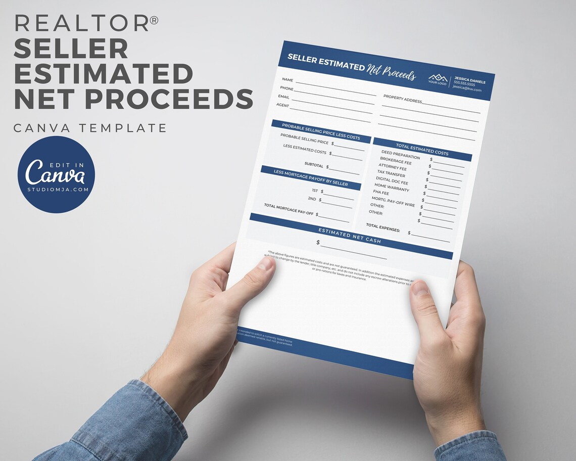 Real Estate Sellers Estimated Net Proceeds Sheet, Real Estate Marketing ...