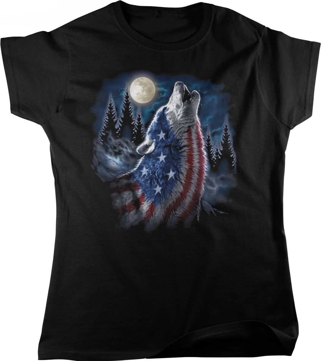 American Flag Wolf, Flag Pattern Wolf Women's T-shirt, HOOD_00933 - Etsy