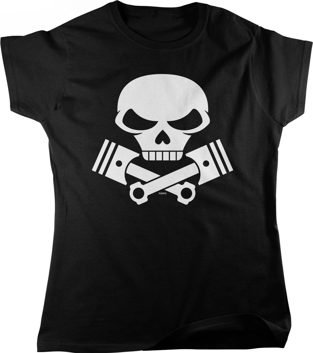 Skull and Pistons Crossbones, Motorcycle Engine Women's T-shirt, HOOD ...