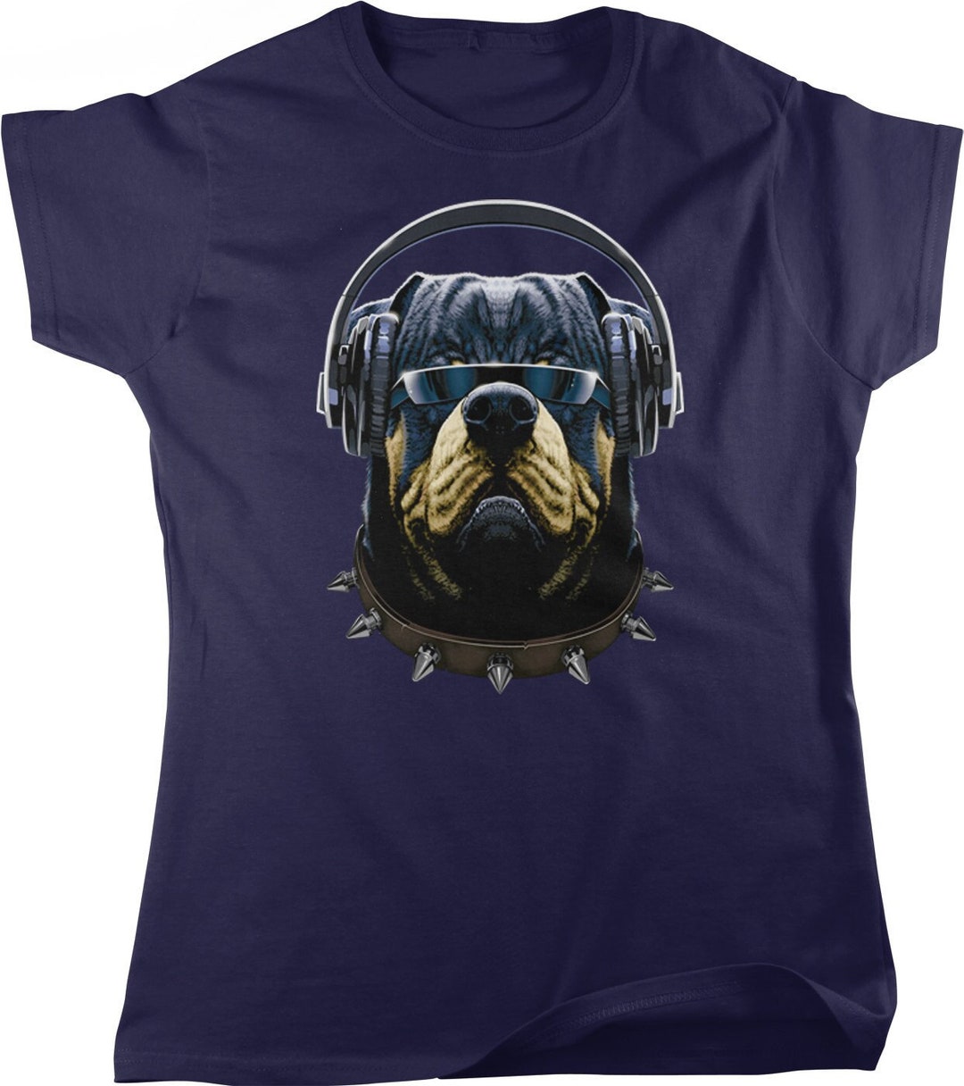 Rottweiler With Headphones and Sunglasses, DJ Rotty Women's T-shirt ...